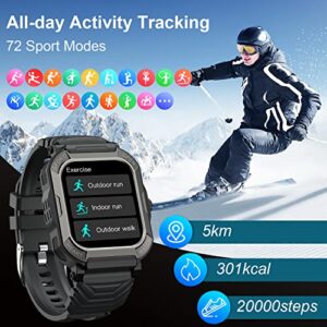 Rlaineox Smart Watch for Men Fitness Tracker: (Make/Answer Call) Bluetooth Military Smartwatch for Android Phones iPhone Waterproof Outdoor Tactical Digital Sport Run Watches Blood Heart Rate Monitor