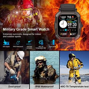 Rlaineox Smart Watch for Men Fitness Tracker: (Make/Answer Call) Bluetooth Military Smartwatch for Android Phones iPhone Waterproof Outdoor Tactical Digital Sport Run Watches Blood Heart Rate Monitor