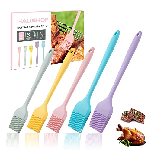 HAUSHOF Silicone Basting Pastry Brush, Heat Resistant Pastry Brush Set, One-Piece Design, Perfect for Baking, Grilling, Spreading Oil, Butter, BBQ Sauce, or Marinade, Dishwasher Safe