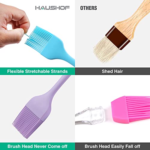 HAUSHOF Silicone Basting Pastry Brush, Heat Resistant Pastry Brush Set, One-Piece Design, Perfect for Baking, Grilling, Spreading Oil, Butter, BBQ Sauce, or Marinade, Dishwasher Safe