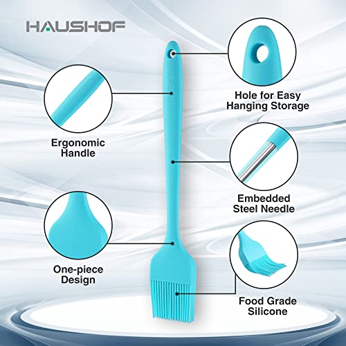 HAUSHOF Silicone Basting Pastry Brush, Heat Resistant Pastry Brush Set, One-Piece Design, Perfect for Baking, Grilling, Spreading Oil, Butter, BBQ Sauce, or Marinade, Dishwasher Safe