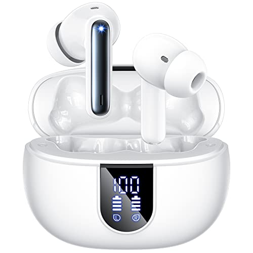 Wireless Earbuds,2023 Wireless Headphones HiFi Stereo Earphones with 4 ENC Noise Canceling Mic, 42Hs Playtime In Ear Earbud, Bluetooth 5.3 Sport Earphones with LED Power Display for Android iOS Silver