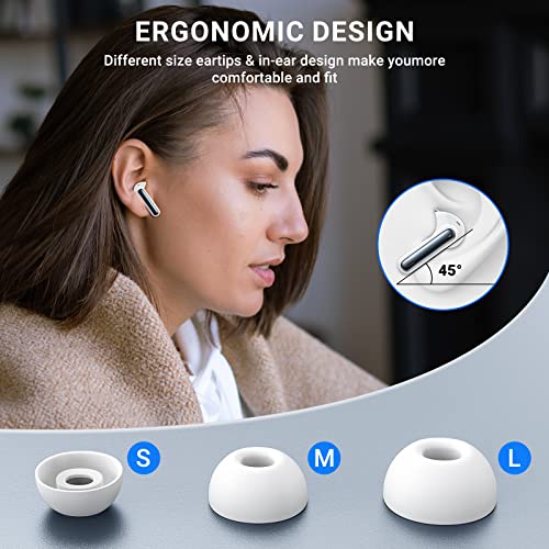 Wireless Earbuds,2023 Wireless Headphones HiFi Stereo Earphones with 4 ENC Noise Canceling Mic, 42Hs Playtime In Ear Earbud, Bluetooth 5.3 Sport Earphones with LED Power Display for Android iOS Silver