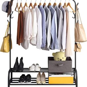 GISSAR Clothes Rack With Shelves,Stand Clothing Racks for Hanging Clothes, Garment Rack With Top Rod,Drying Rack Organizer Shirt Towel Rack,For Boxes Shoes Boots Storage,Metal Frame, Black