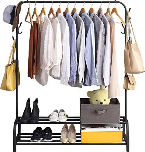 GISSAR Clothes Rack With Shelves,Stand Clothing Racks for Hanging Clothes, Garment Rack With Top Rod,Drying Rack Organizer Shirt Towel Rack,For Boxes Shoes Boots Storage,Metal Frame, Black