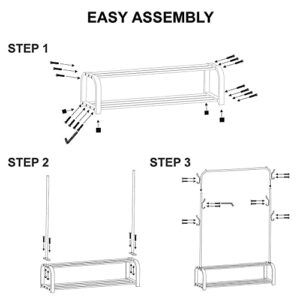 GISSAR Clothes Rack With Shelves,Stand Clothing Racks for Hanging Clothes, Garment Rack With Top Rod,Drying Rack Organizer Shirt Towel Rack,For Boxes Shoes Boots Storage,Metal Frame, Black