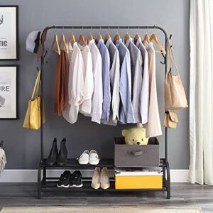 GISSAR Clothes Rack With Shelves,Stand Clothing Racks for Hanging Clothes, Garment Rack With Top Rod,Drying Rack Organizer Shirt Towel Rack,For Boxes Shoes Boots Storage,Metal Frame, Black