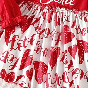 Camidy Baby Girl Dress Infant Girls Long Sleeve Casual Dress Toddler Heart Print A-Line Dress with Bowknot Headband Red