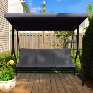 VEIKOU Outdoor Porch Swing with Converting Seat, 3-Seat Patio Swing Chair w/Upgraded Thick Cushion & Weather Resistant Steel Frame, Backyard Swing Glider Hammock w/Adjustable Canopy, Grey