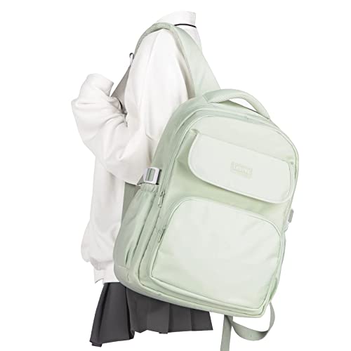 WEPOET Aesthetic College Backpacks For Women Men,Waterproof High School Back pack,Kawaii Everday Backpack For Teens Girls Boys,Student Latop Travel Backpack(Mint Green)