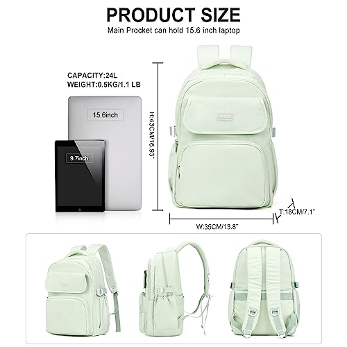 WEPOET Aesthetic College Backpacks For Women Men,Waterproof High School Back pack,Kawaii Everday Backpack For Teens Girls Boys,Student Latop Travel Backpack(Mint Green)