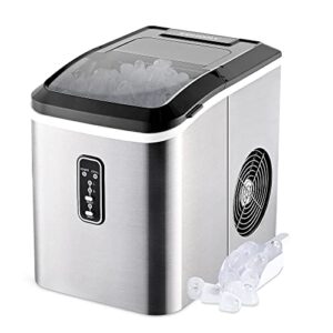 euhomy ice maker machine countertop, 26 lbs in 24 hours, 9 cubes ready in 8 mins, electric ice maker and compact potable ice maker with ice scoop and basket. perfect for home/kitchen/office.(sliver)