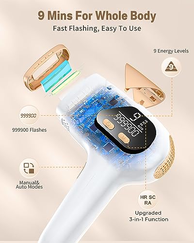 AMOTAOS Laser Hair Removal, IPL Hair Removal for Women and Men, 3-in-1 At-Home Permanent Hair Removal Device 9 Levels Upgraded 999900 Flashes Hair Remover for Face Armpits Arms Bikini Line Legs