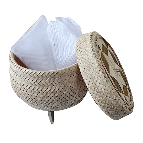 Heavens Tvcz Bamboo Rice Steamer Basket with Lid Sticky Handmade Natural Thai Wicker Cooking Glutinous Rice Free Cheesecloth Filter Free Cloth 2 piece