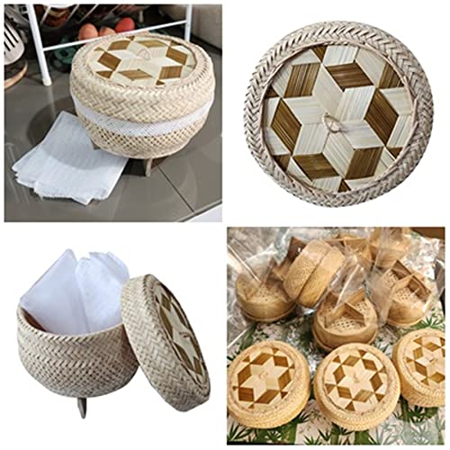 Heavens Tvcz Bamboo Rice Steamer Basket with Lid Sticky Handmade Natural Thai Wicker Cooking Glutinous Rice Free Cheesecloth Filter Free Cloth 2 piece