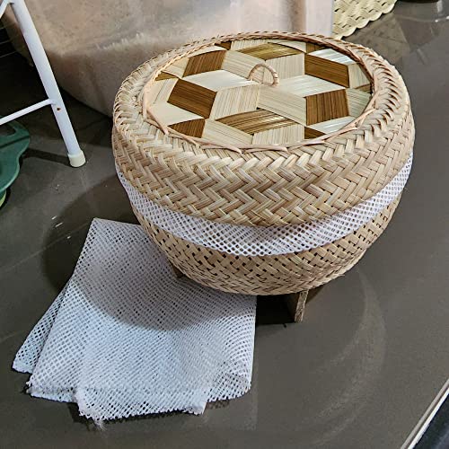 Heavens Tvcz Bamboo Rice Steamer Basket with Lid Sticky Handmade Natural Thai Wicker Cooking Glutinous Rice Free Cheesecloth Filter Free Cloth 2 piece