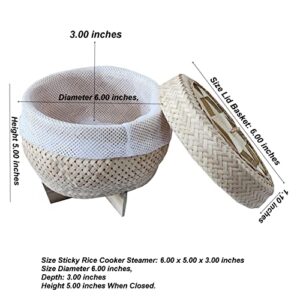 Heavens Tvcz Bamboo Rice Steamer Basket with Lid Sticky Handmade Natural Thai Wicker Cooking Glutinous Rice Free Cheesecloth Filter Free Cloth 2 piece