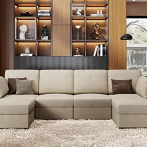 AMERLIFE Modular Sectional Couch with Ottomans- 6 Seat Sofa Couch for Living Room, Convertible U Shaped Couch with Chaise, Oversize Sofa Beige