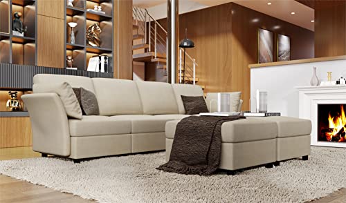 AMERLIFE Modular Sectional Couch with Ottomans- 6 Seat Sofa Couch for Living Room, Convertible U Shaped Couch with Chaise, Oversize Sofa Beige