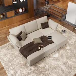 AMERLIFE Modular Sectional Couch with Ottomans- 6 Seat Sofa Couch for Living Room, Convertible U Shaped Couch with Chaise, Oversize Sofa Beige