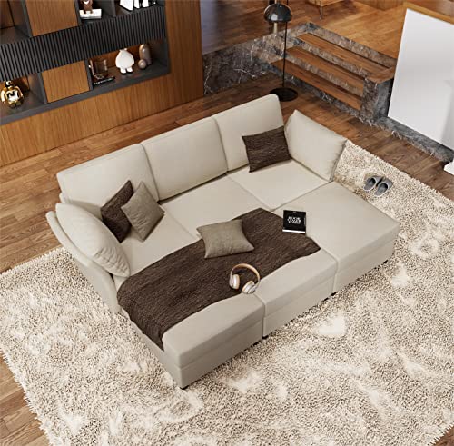 AMERLIFE Modular Sectional Couch with Ottomans- 6 Seat Sofa Couch for Living Room, Convertible U Shaped Couch with Chaise, Oversize Sofa Beige