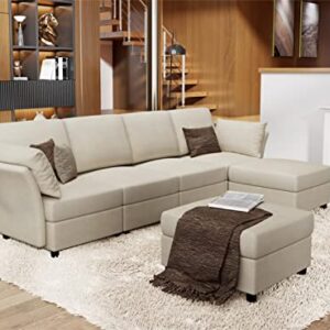 AMERLIFE Modular Sectional Couch with Ottomans- 6 Seat Sofa Couch for Living Room, Convertible U Shaped Couch with Chaise, Oversize Sofa Beige