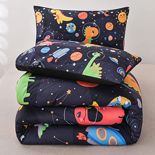 NTBED Space Dinosaur Comforter Set for Boys Girls Kids Rocket Planet Lightweight Microfiber Bedding Sets,Full