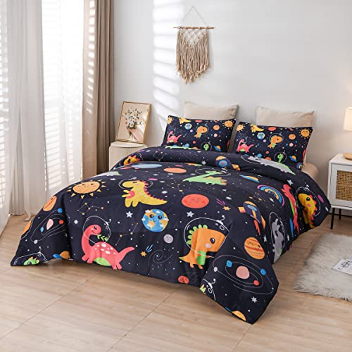 NTBED Space Dinosaur Comforter Set for Boys Girls Kids Rocket Planet Lightweight Microfiber Bedding Sets,Full