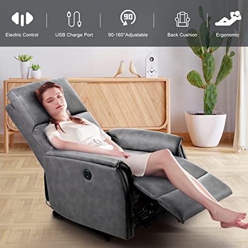 Electric Recliner Chairs, Small Power Recliner Chair on Clearance, Home Theater Recliners with USB Port, Thick Back Cushion, Ergonomic Narrow Recliner Chair for Small Spaces