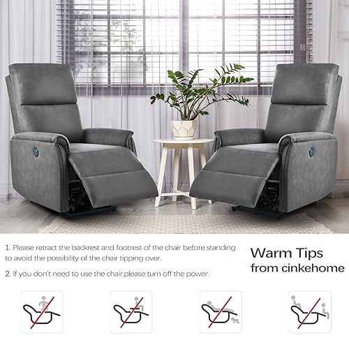 Electric Recliner Chairs, Small Power Recliner Chair on Clearance, Home Theater Recliners with USB Port, Thick Back Cushion, Ergonomic Narrow Recliner Chair for Small Spaces