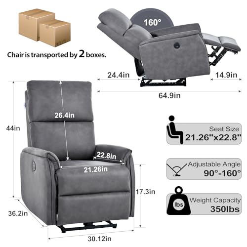 Electric Recliner Chairs, Small Power Recliner Chair on Clearance, Home Theater Recliners with USB Port, Thick Back Cushion, Ergonomic Narrow Recliner Chair for Small Spaces