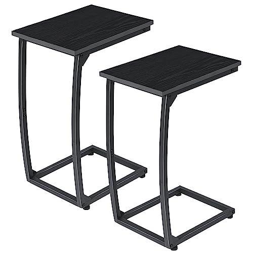 LAKEMID C Shaped End Table Side Table of 2, Small Sofa Table with Metal Frame for Living Room Bedroom Small Spaces (Black)