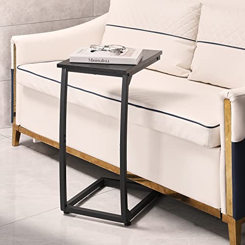 LAKEMID C Shaped End Table Side Table of 2, Small Sofa Table with Metal Frame for Living Room Bedroom Small Spaces (Black)