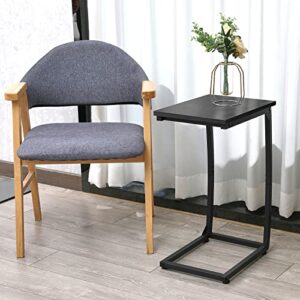 LAKEMID C Shaped End Table Side Table of 2, Small Sofa Table with Metal Frame for Living Room Bedroom Small Spaces (Black)