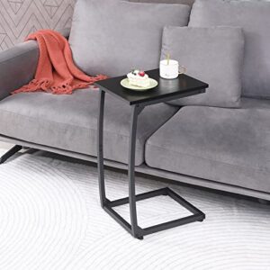 LAKEMID C Shaped End Table Side Table of 2, Small Sofa Table with Metal Frame for Living Room Bedroom Small Spaces (Black)