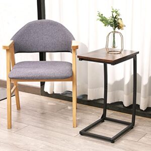 LAKEMID C Shaped End Table Side Table of 2, Small Sofa Table with Metal Frame for Living Room Bedroom Small Spaces (Rustic Brown)