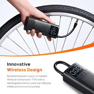 70mai Tire Inflator Portable Air Compressor TP05, 150PSI Fast Inflation & Cordless, Powerful Air Tire Pump with LED Light for Car Tires, Bicycles, Motorcycles, Balls