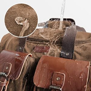 Wildroad Duffle Bag for Travel, 50L Waterproof Waxed Canvas Genuine Leather Weekender Overnight Bag Vintage Travel Hand Bag Carry on Bag