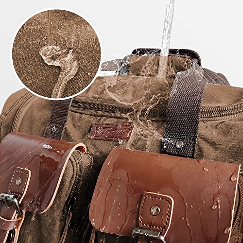 Wildroad Duffle Bag for Travel, 50L Waterproof Waxed Canvas Genuine Leather Weekender Overnight Bag Vintage Travel Hand Bag Carry on Bag