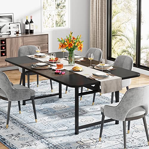 Tribesigns Dining Table for 6-8 People, 70.87" Long Dining Room Table with Heavy Duty Metal Frame, Industrial Rectangle Kitchen Table for Kitchen, Dining Room, Vintage Grey/Black