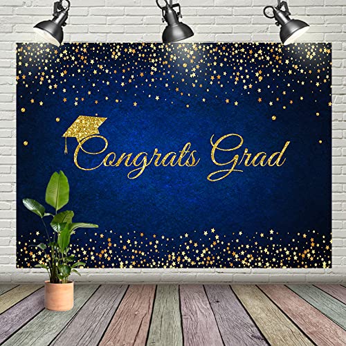 7x5ft Graduation Backdrop Congratulations Graduates Mazarine Background Class of 2023 Gold Dots Caps Prom Photography for Senior Year Graduation Party Decoration Banner Supplies