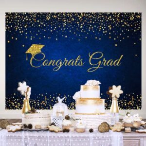 7x5ft Graduation Backdrop Congratulations Graduates Mazarine Background Class of 2023 Gold Dots Caps Prom Photography for Senior Year Graduation Party Decoration Banner Supplies