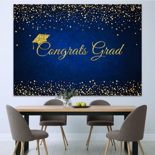 7x5ft Graduation Backdrop Congratulations Graduates Mazarine Background Class of 2023 Gold Dots Caps Prom Photography for Senior Year Graduation Party Decoration Banner Supplies