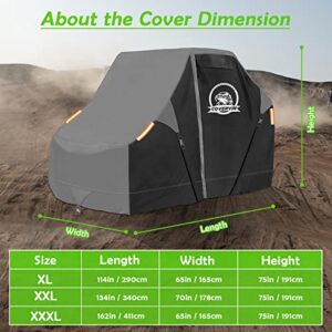 COVERVIN UTV Cover, Heavy Duty 420D Oxford Outdoor Waterproof Cover with Zipper Vent Triangle Straps,2-3 Seater for Polaris RZR Can-Am Yamaha Honda Kawasaki Suzuki (XL 114")