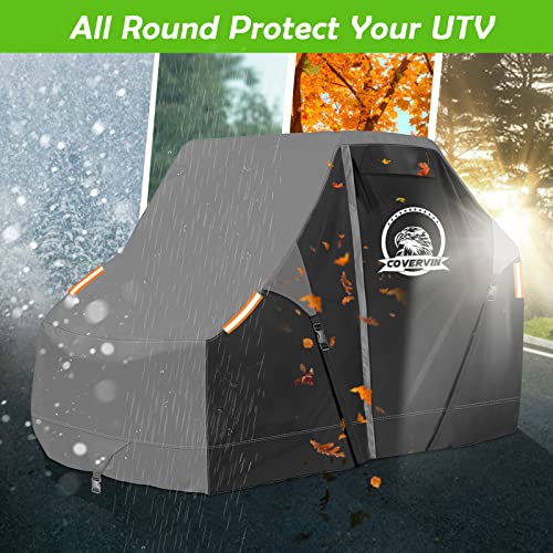 COVERVIN UTV Cover, Heavy Duty 420D Oxford Outdoor Waterproof Cover with Zipper Vent Triangle Straps,2-3 Seater for Polaris RZR Can-Am Yamaha Honda Kawasaki Suzuki (XL 114")