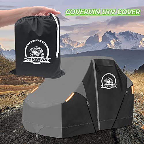 COVERVIN UTV Cover, Heavy Duty 420D Oxford Outdoor Waterproof Cover with Zipper Vent Triangle Straps,2-3 Seater for Polaris RZR Can-Am Yamaha Honda Kawasaki Suzuki (XL 114")