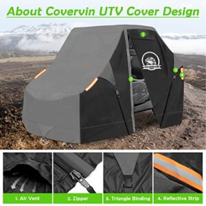 COVERVIN UTV Cover, Heavy Duty 420D Oxford Outdoor Waterproof Cover with Zipper Vent Triangle Straps,2-3 Seater for Polaris RZR Can-Am Yamaha Honda Kawasaki Suzuki (XL 114")