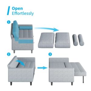 Mjkone 2 in1 Convertible Pull Out Sofa Bed, Modern Sleeper Sofa Bed with Spring Cushion, Futon Sofa Bed for Small Space, Pull Out Couch Bed Suitable for Apartment, Living Room,Light Grey