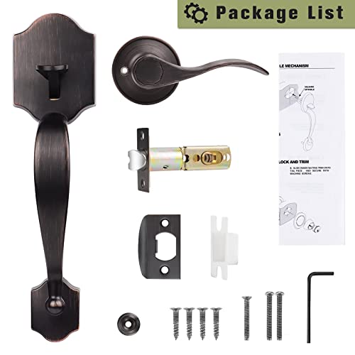 Tinewa Main Entrance Keyless Door Handleset, Passage Front Door Handle with Lever Inside, Low Profile Front Lock Handleset with Halifax Oil Rubbed Bronze Finish, Reversible for Right & Left Sided