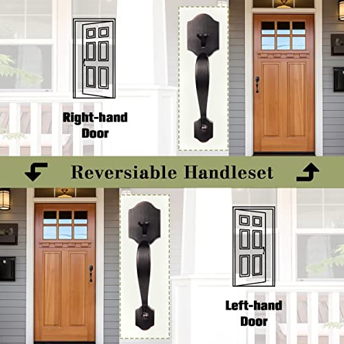 Tinewa Main Entrance Keyless Door Handleset, Passage Front Door Handle with Lever Inside, Low Profile Front Lock Handleset with Halifax Oil Rubbed Bronze Finish, Reversible for Right & Left Sided